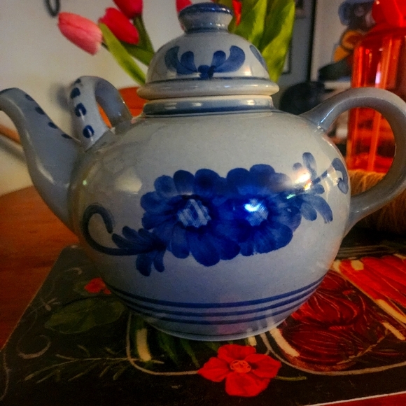 Dining | Delft Blue And Gray Floral Teapot | Poshmark
